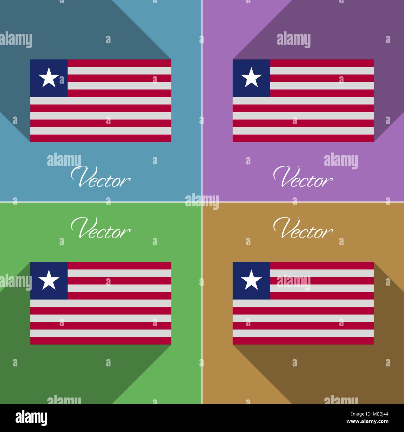 Flags of Liberia. Set of colors flat design and long shadows. Vector ...
