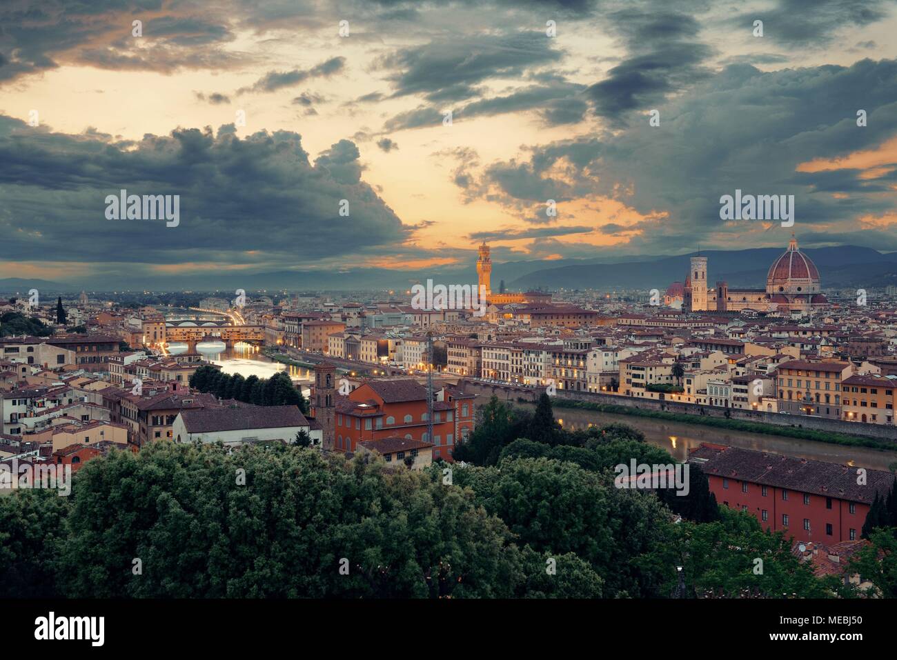Florence skyline viewed from Piazzale Michelangelo at sunset Stock ...