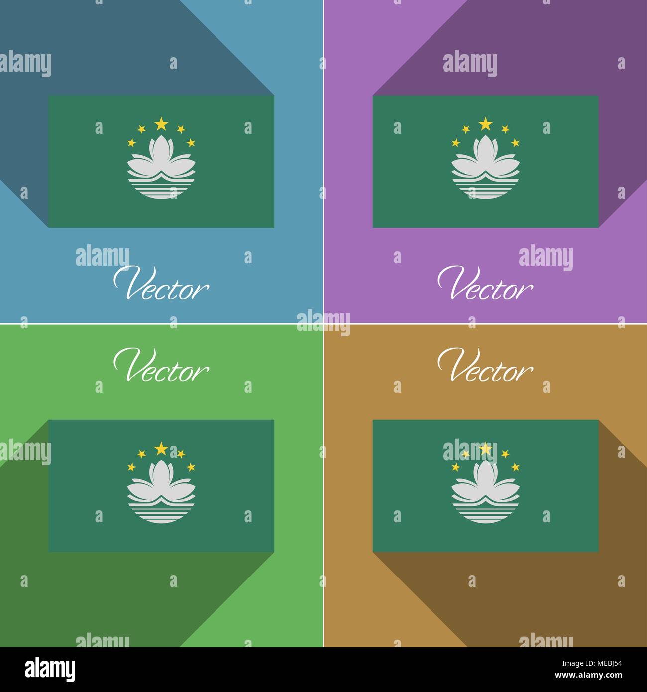 Flags of Macau. Set of colors flat design and long shadows. Vector ...