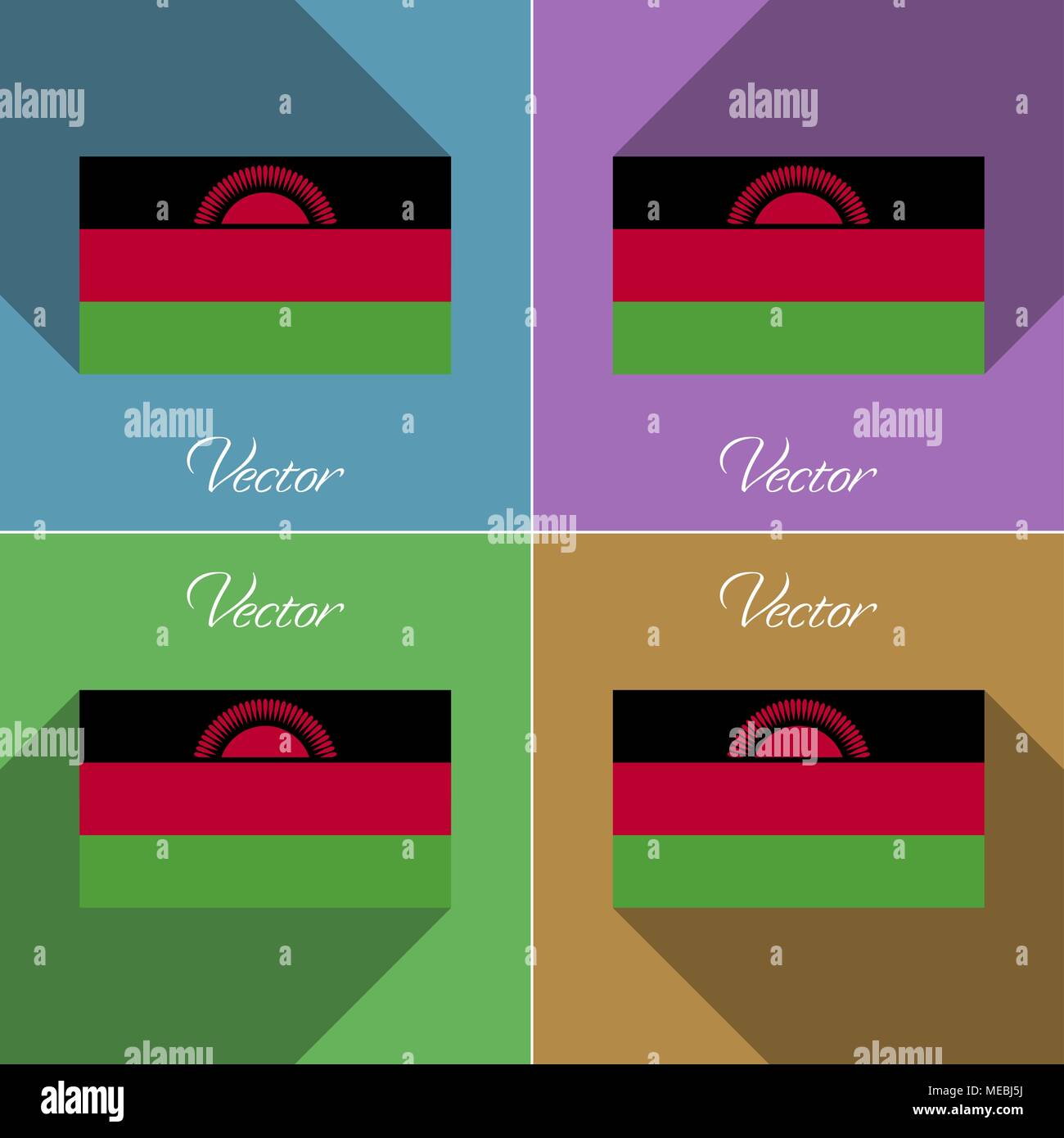 Flags of Malawi. Set of colors flat design and long shadows. Vector ...