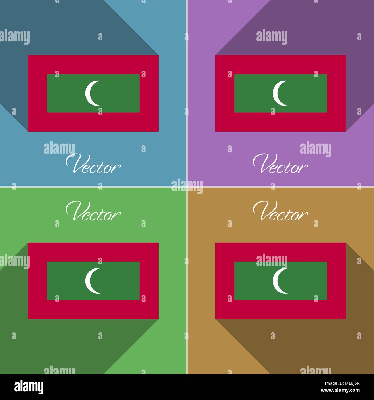 Flags of Maldives. Set of colors flat design and long shadows. Vector ...