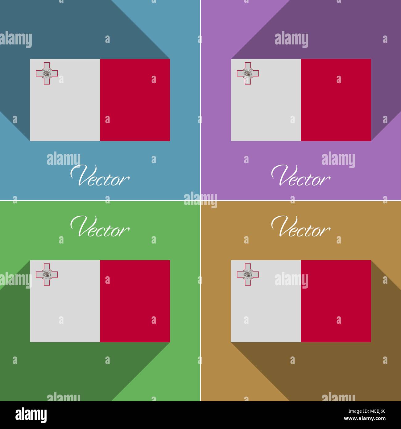 Flags of Malta. Set of colors flat design and long shadows. Vector ...