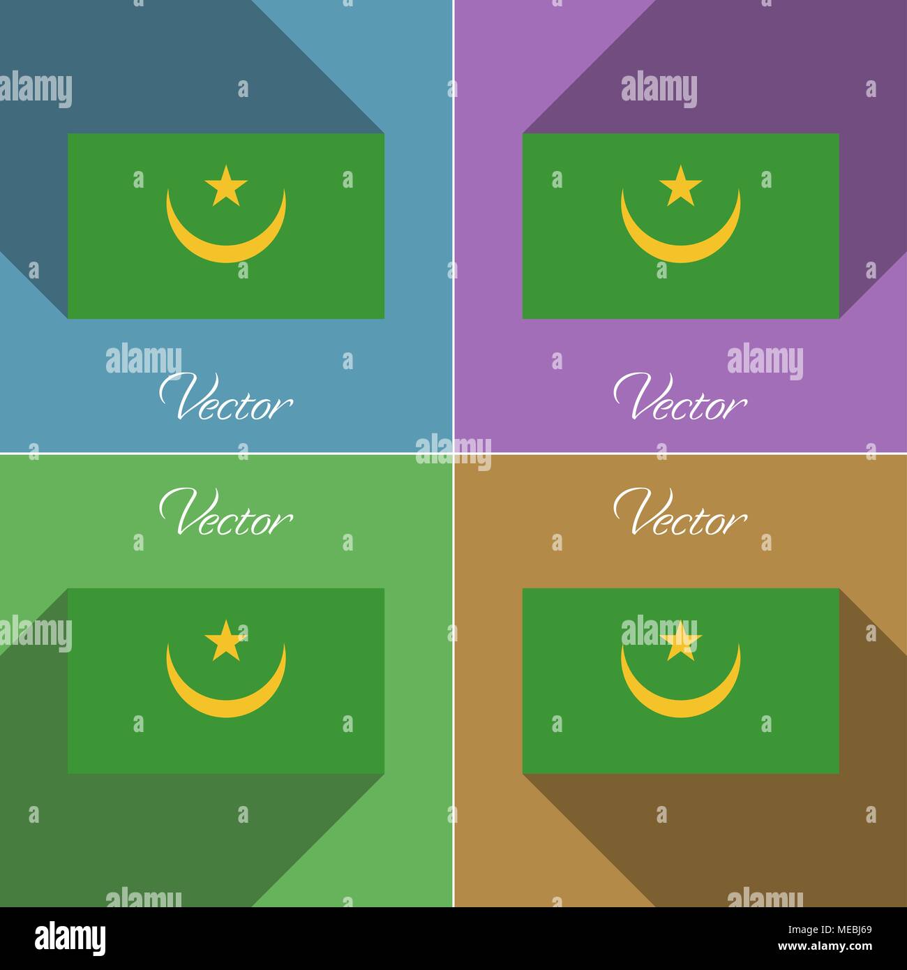 Flags of Mauritania. Set of colors flat design and long shadows. Vector ...