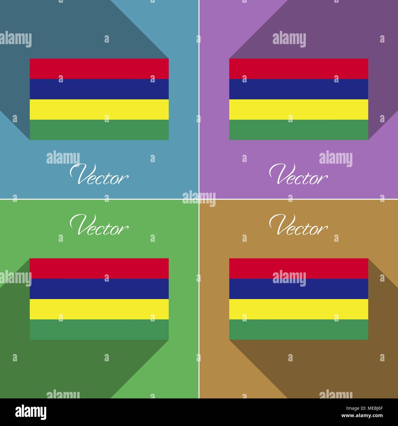 Flags of Mauritius. Set of colors flat design and long shadows. Vector ...