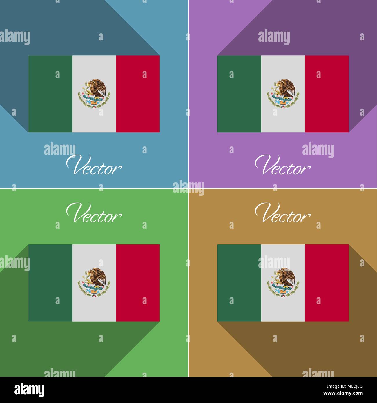 Flags of Mexico. Set of colors flat design and long shadows. Vector ...