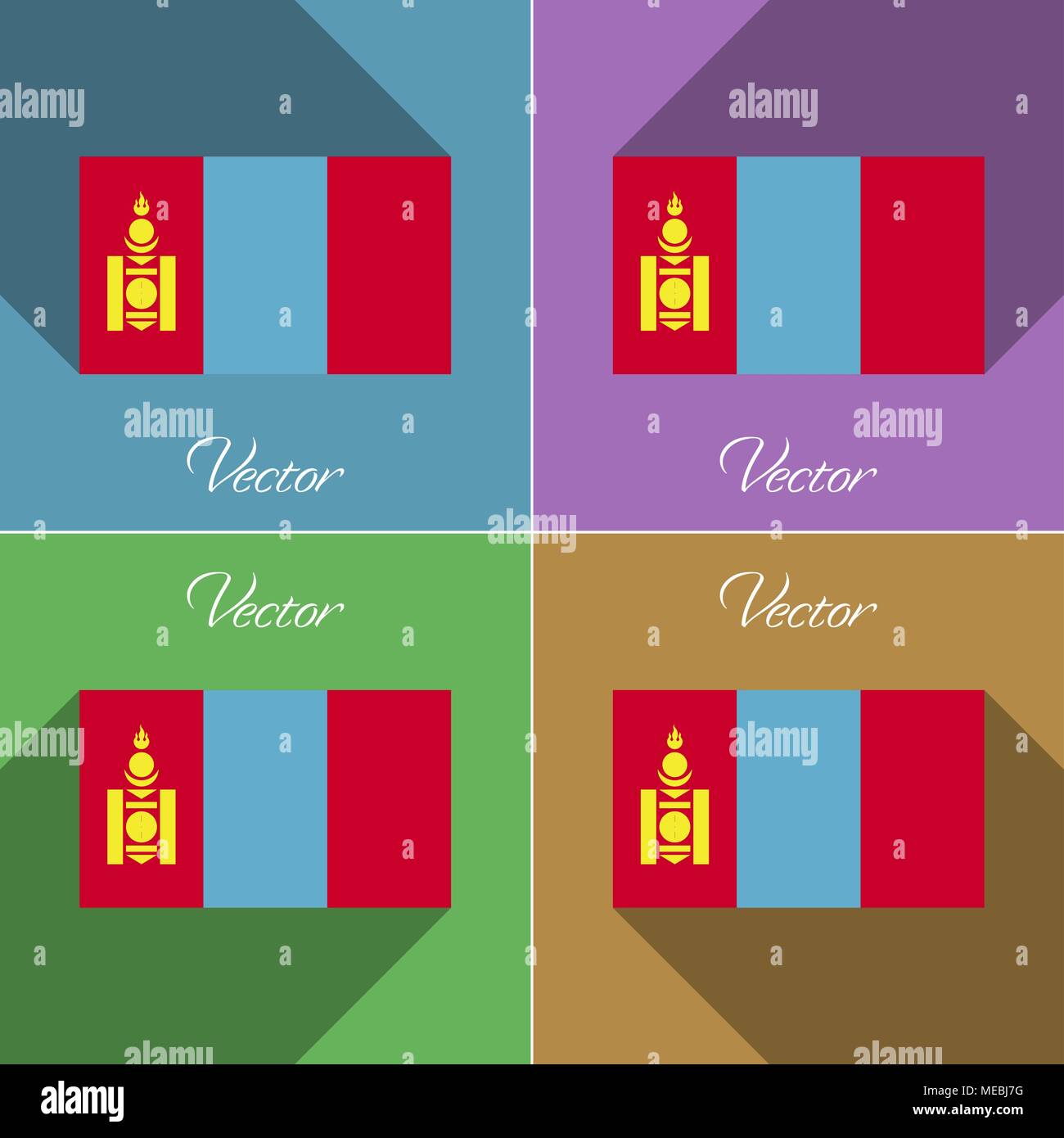 Flags of Mongolia. Set of colors flat design and long shadows. Vector ...