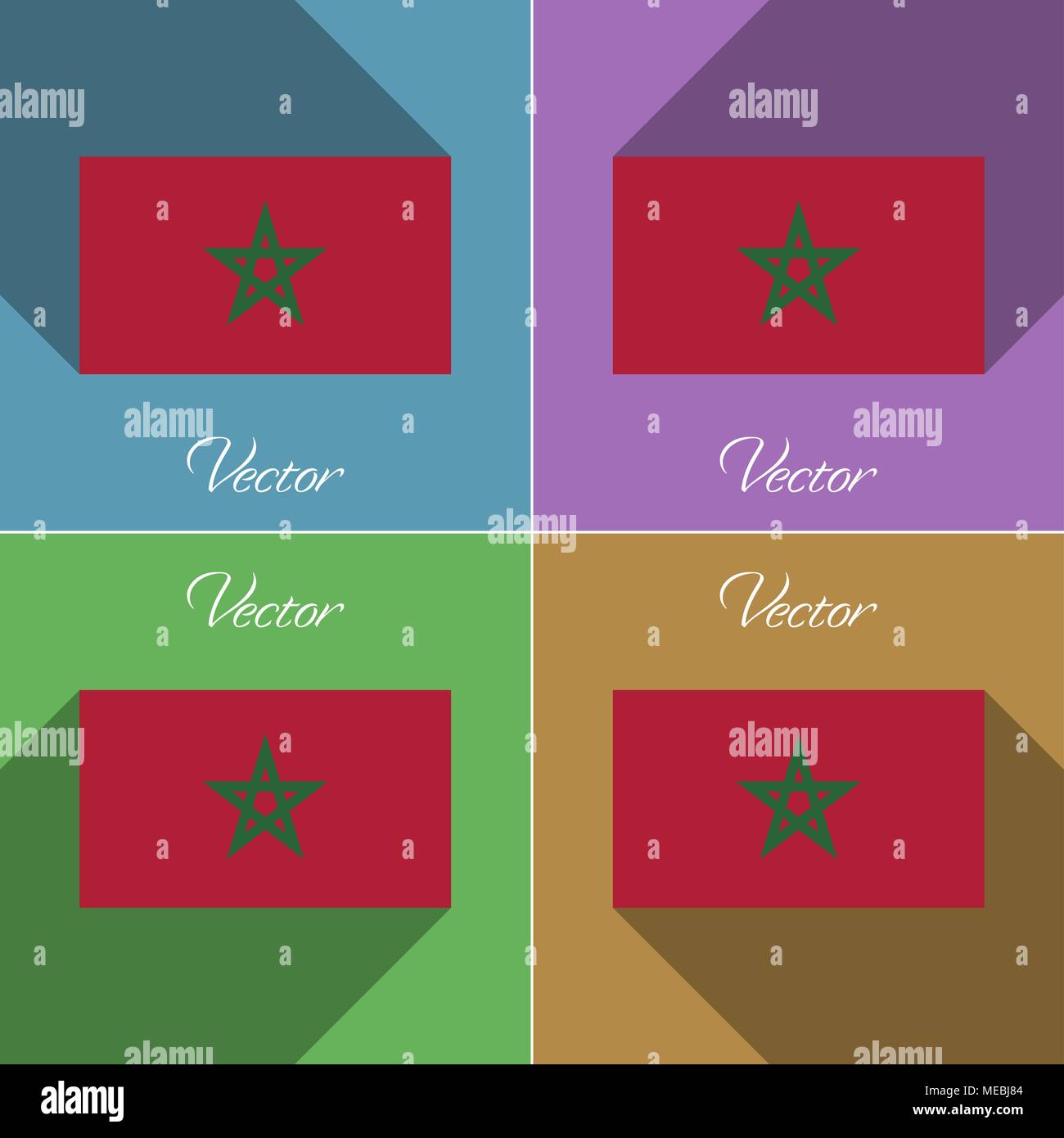 Flags of Morocco. Set of colors flat design and long shadows. Vector ...