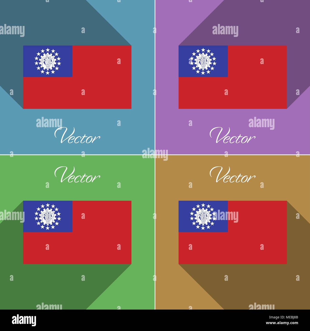 Flags of MyanmarBurma. Set of colors flat design and long shadows ...