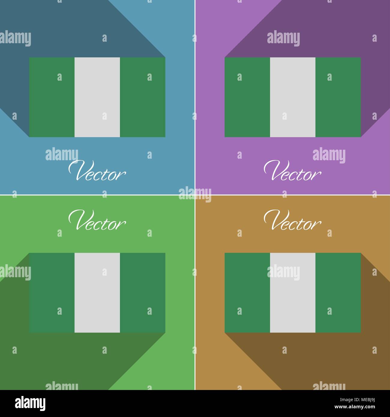 Flags of Nigeria. Set of colors flat design and long shadows. Vector ...