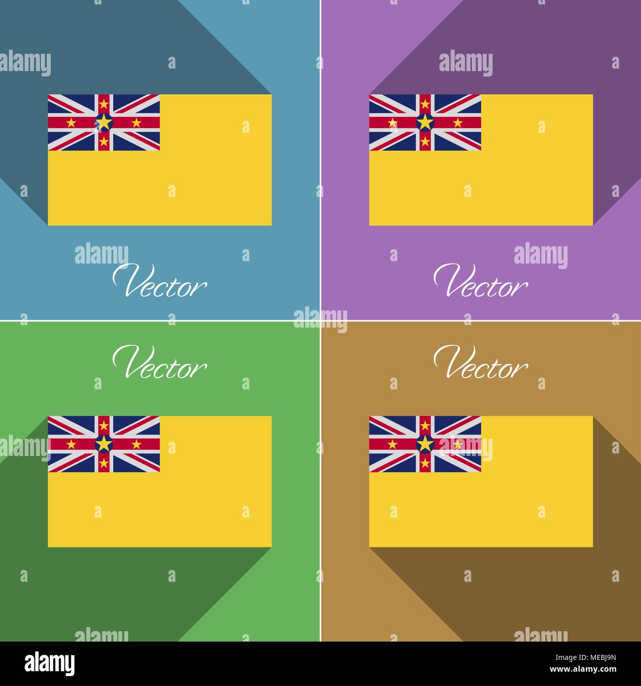 Flags of Niue. Set of colors flat design and long shadows. Vector ...