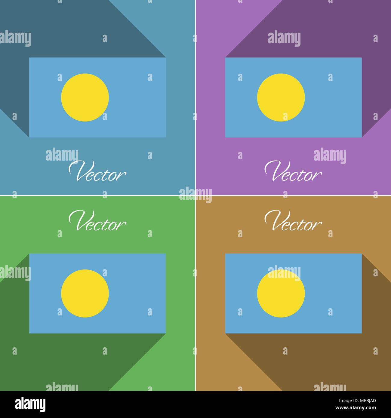 Flags of Palau. Set of colors flat design and long shadows. Vector ...