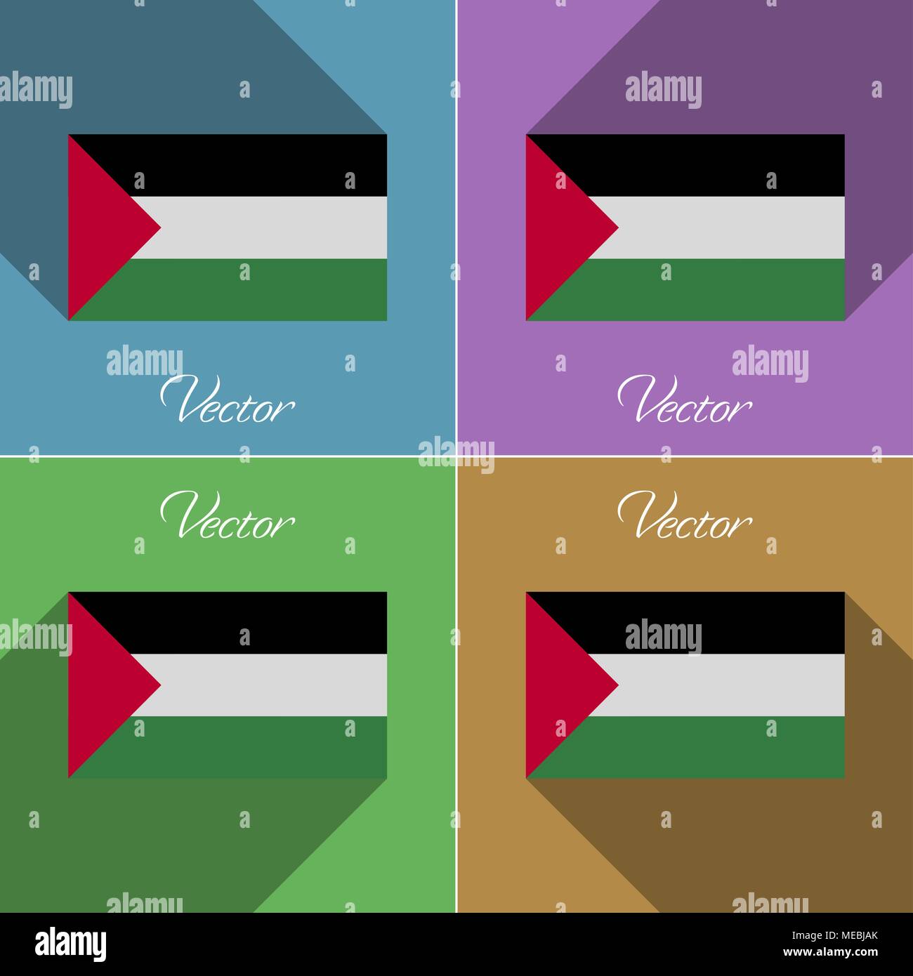 Flags of Palestine. Set of colors flat design and long shadows. Vector ...
