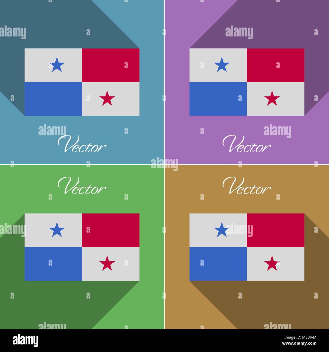Flags of Panama. Set of colors flat design and long shadows. Vector ...