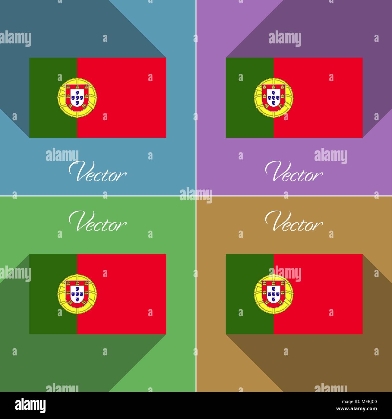 Flags of Portugal. Set of colors flat design and long shadows. Vector ...