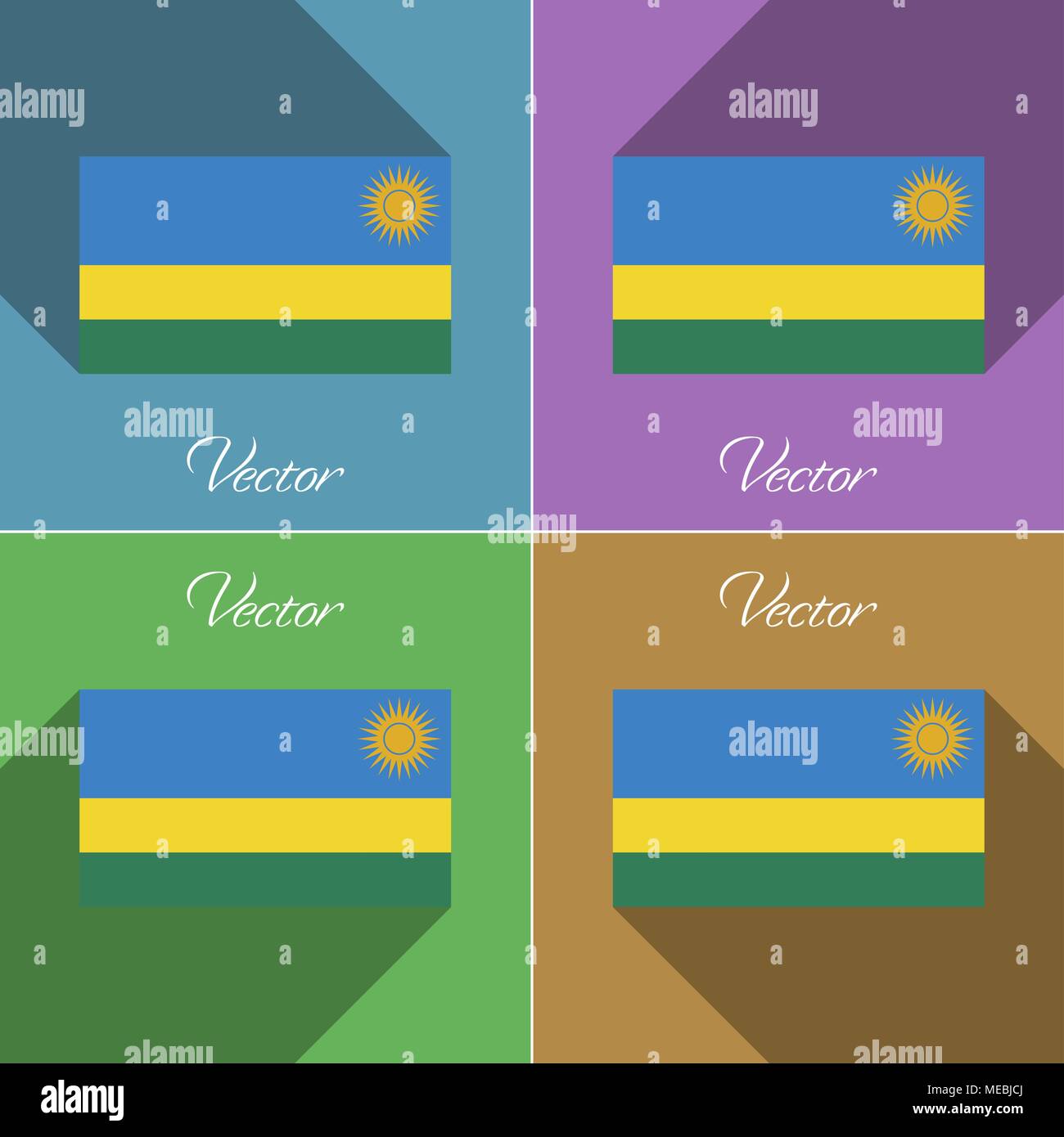Flags of Rwanda. Set of colors flat design and long shadows. Vector ...