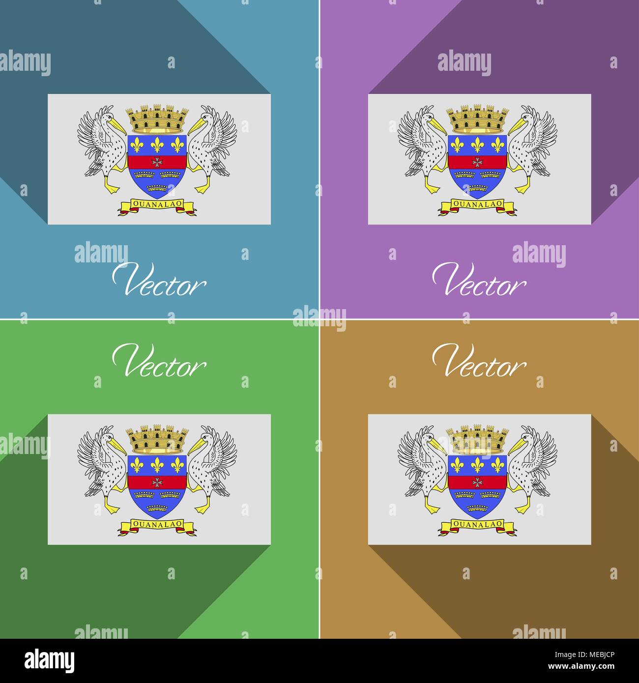 Flags of Saint Barthelemy. Set of colors flat design and long shadows ...