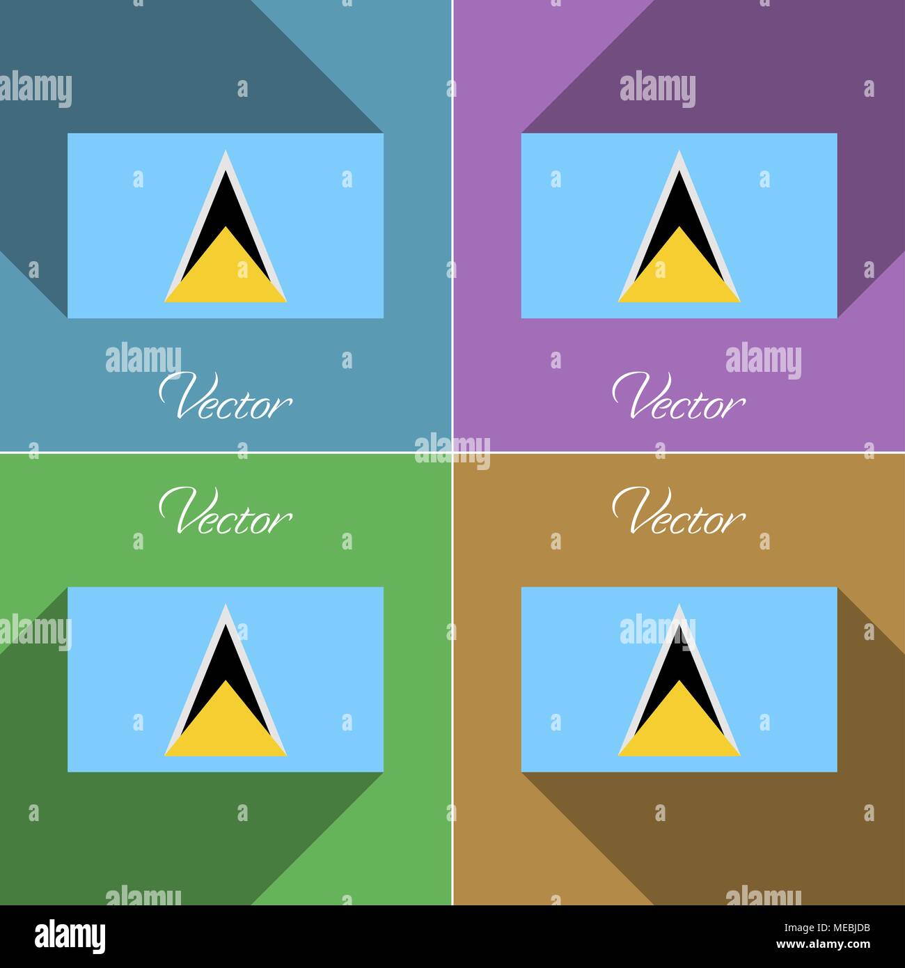 Flags of Saint Lucia. Set of colors flat design and long shadows ...