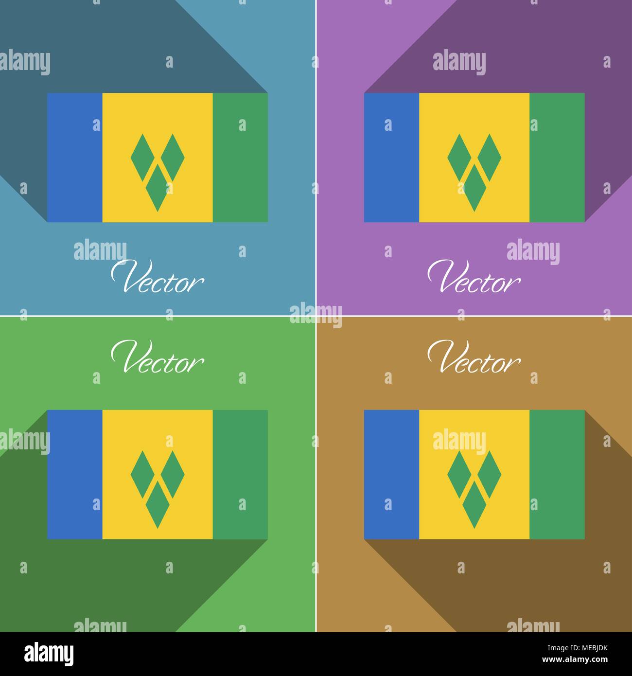 Flags of Saint Vincent and Grenadines. Set of colors flat design and ...