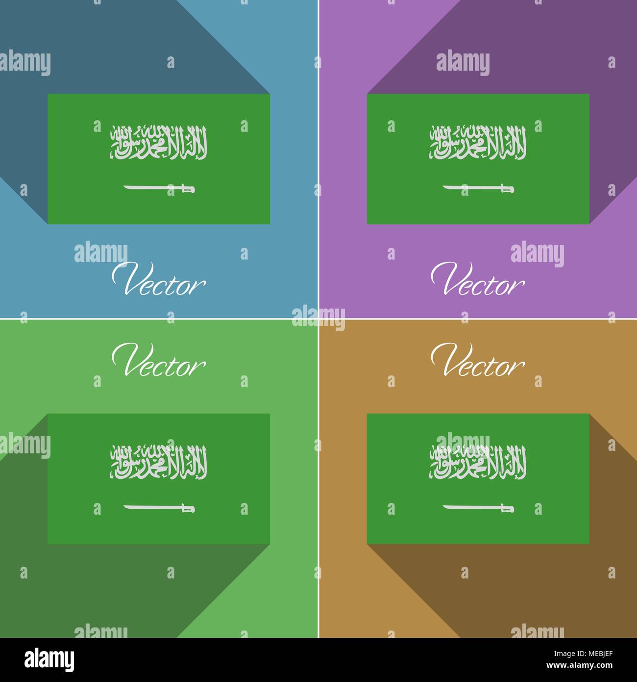 Flags of Saudi Arabia. Set of colors flat design and long shadows ...