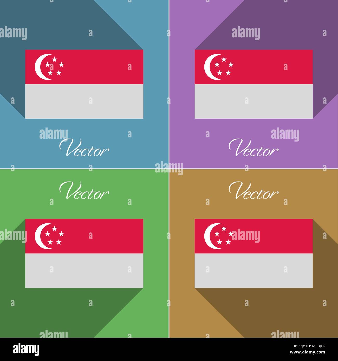 Flags of Singapore. Set of colors flat design and long shadows. Vector ...