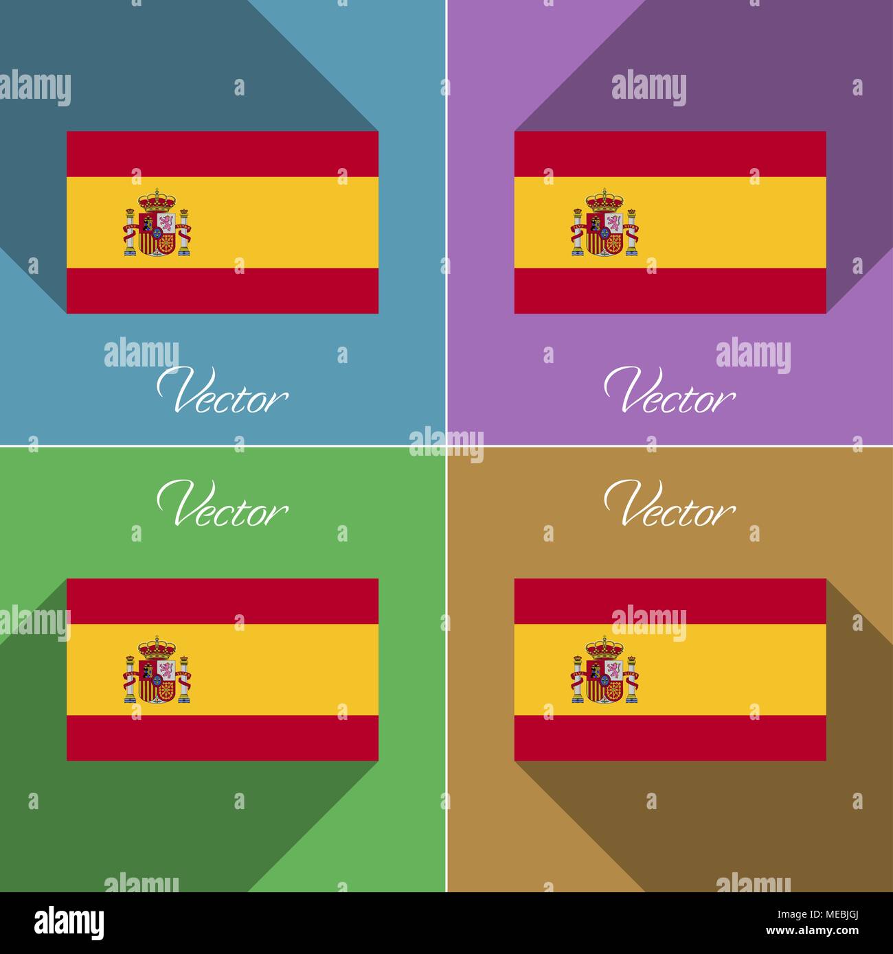 Flags of Spain. Set of colors flat design and long shadows. Vector ...