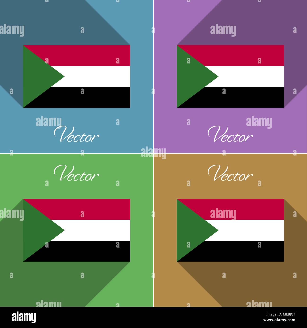 Flags of Sudan. Set of colors flat design and long shadows. Vector ...