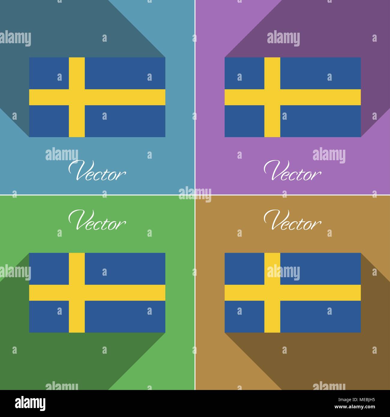 Flags of Sweden. Set of colors flat design and long shadows. Vector ...