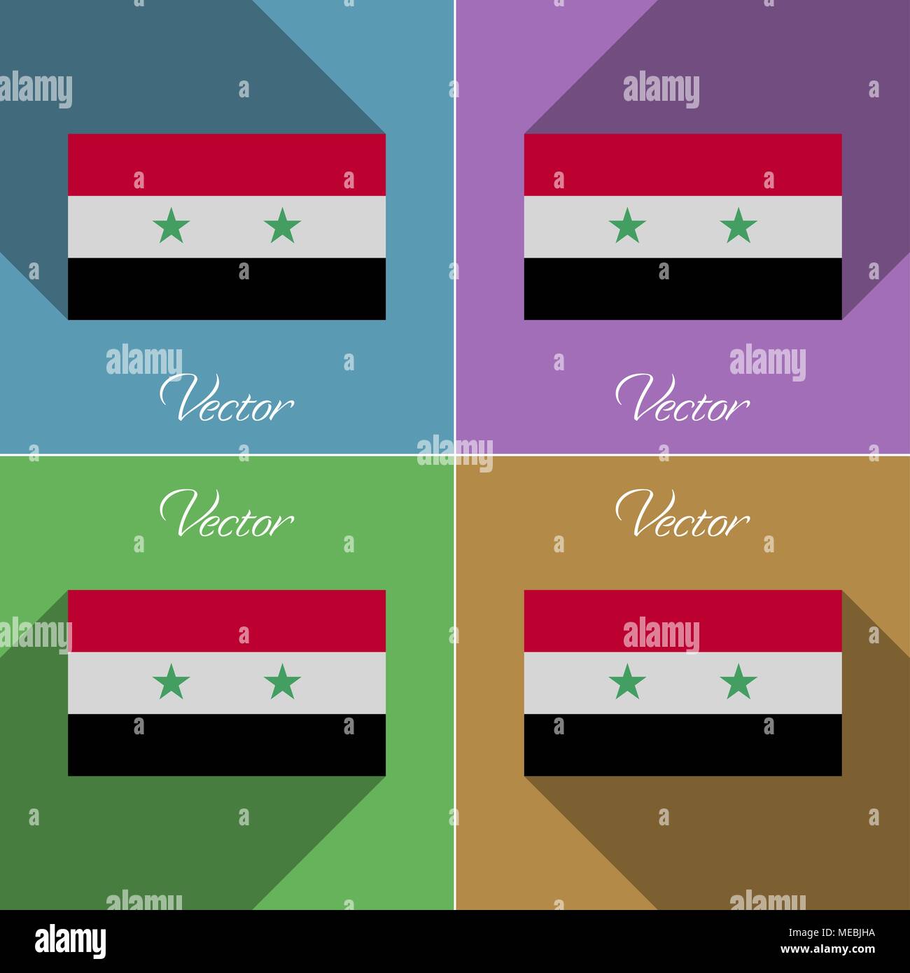 Flags of Syria. Set of colors flat design and long shadows. Vector ...