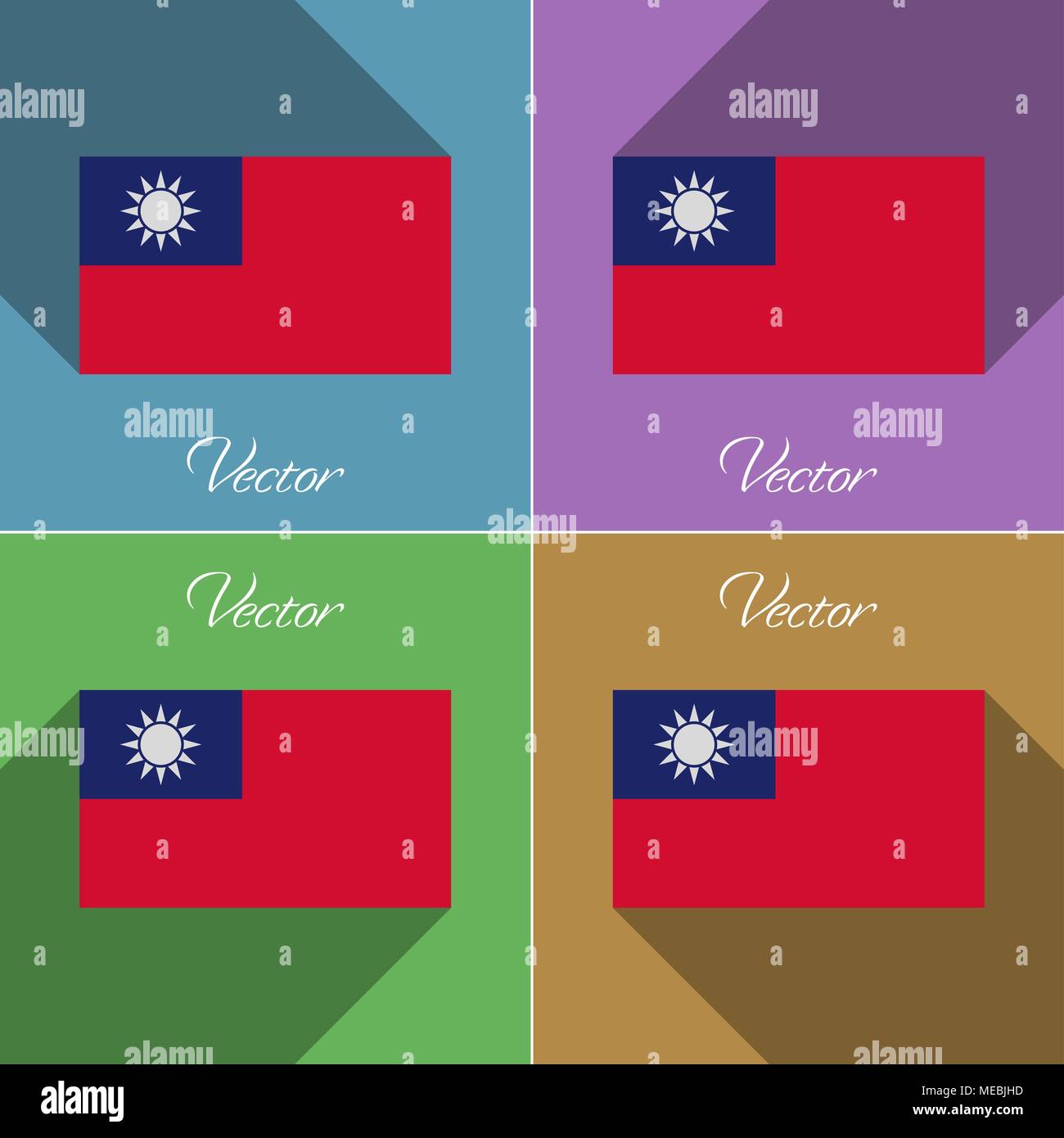 Flags of Taiwan. Set of colors flat design and long shadows. Vector ...