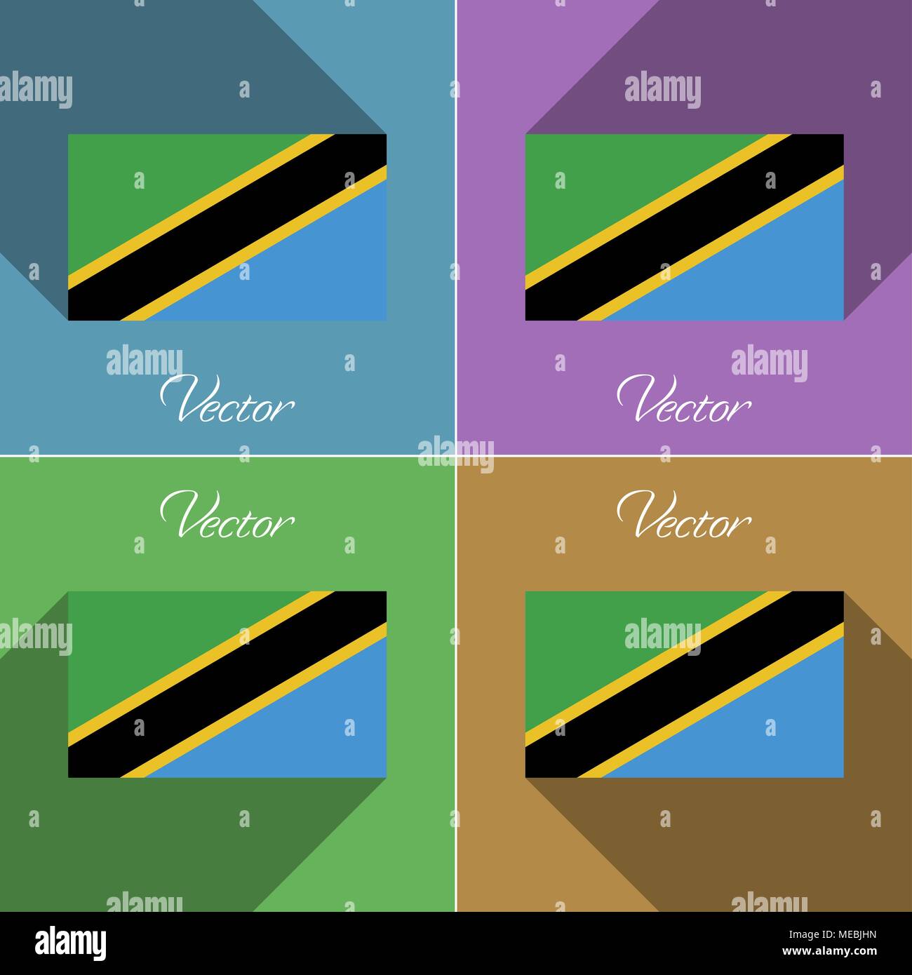 Flags of Tanzania. Set of colors flat design and long shadows. Vector ...