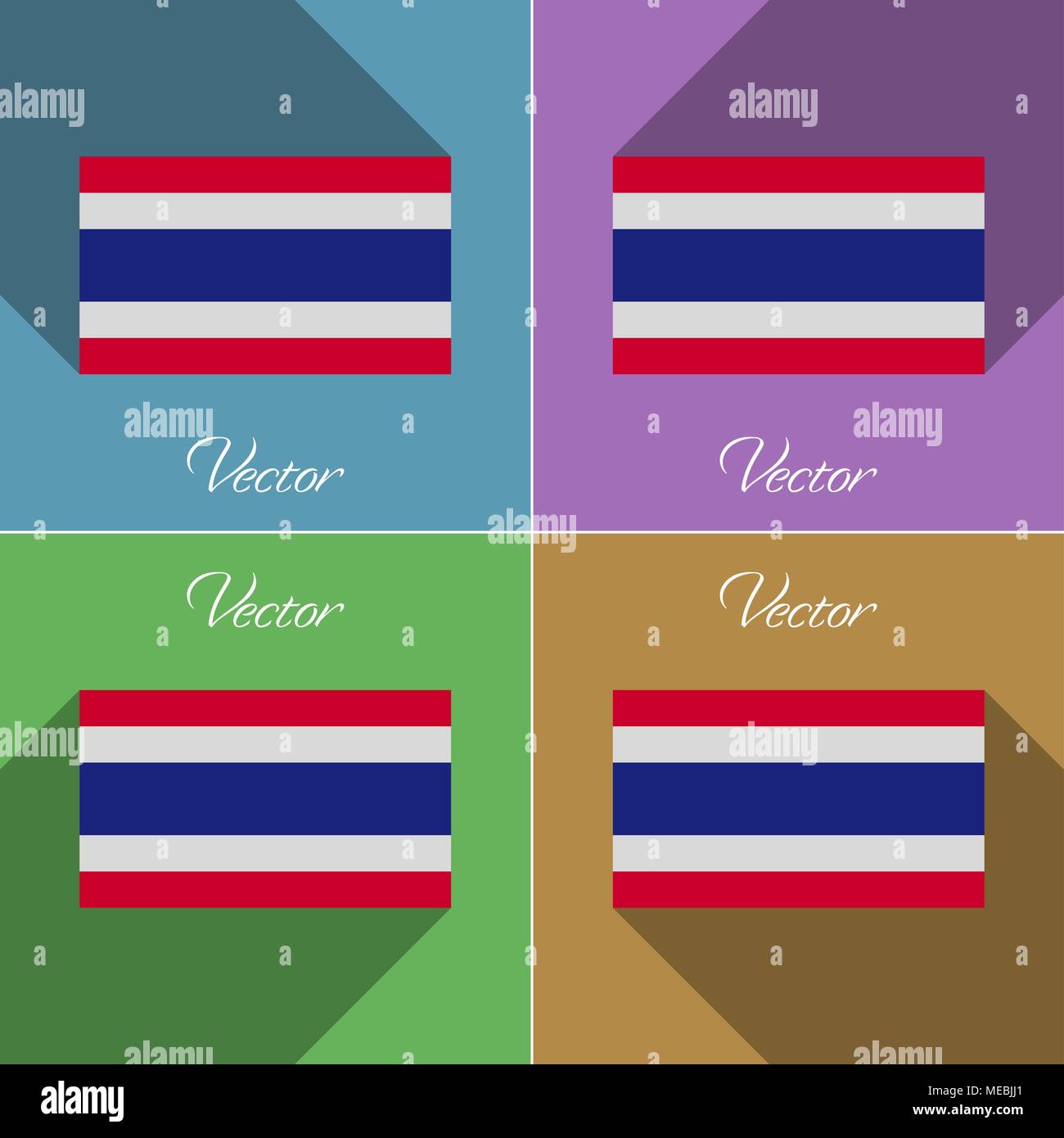 Flags of Thailand. Set of colors flat design and long shadows. Vector ...