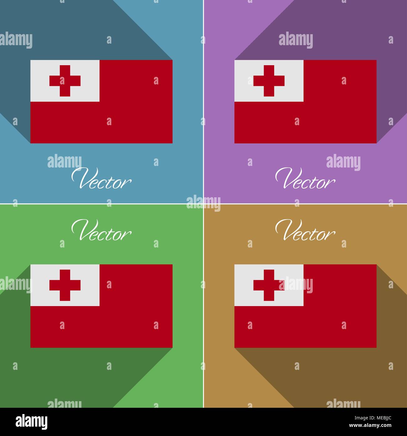 Flags of Tonga. Set of colors flat design and long shadows. Vector ...
