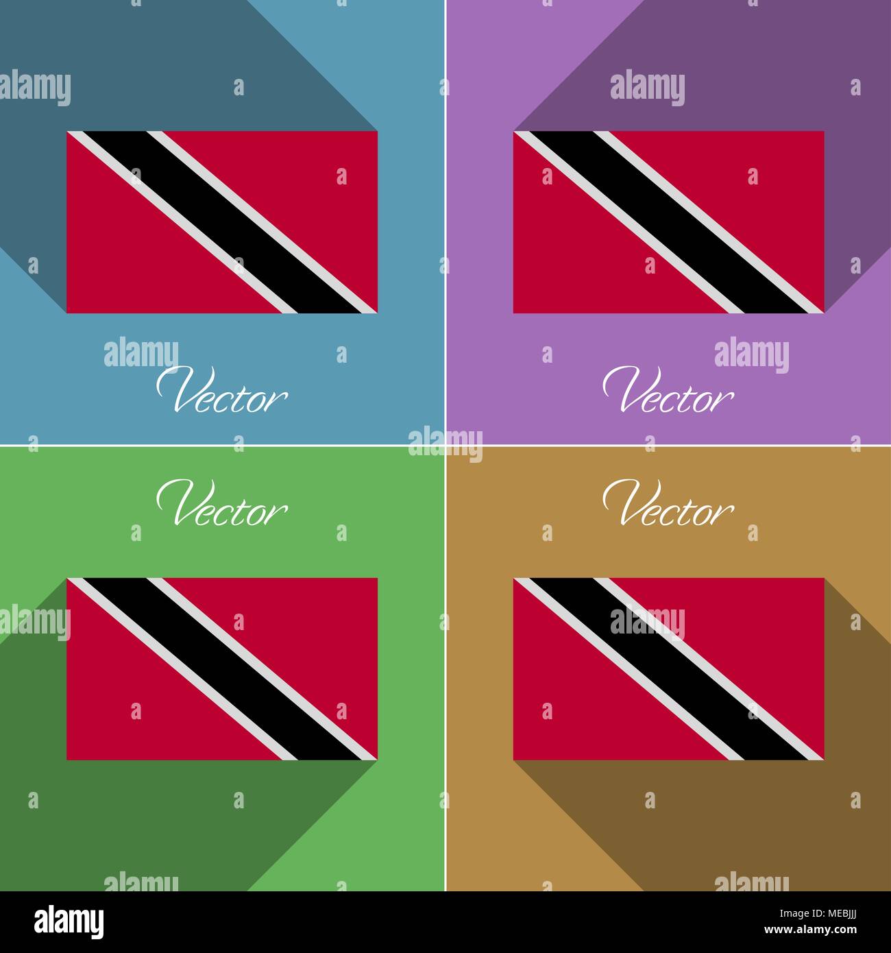 Flags Of Trinidad And Tobago Set Of Colors Flat Design And Long