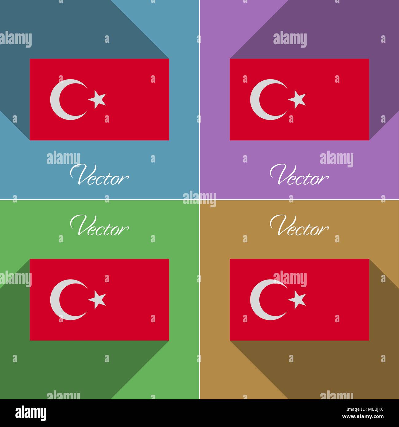 Flags of Turkey. Set of colors flat design and long shadows. Vector ...