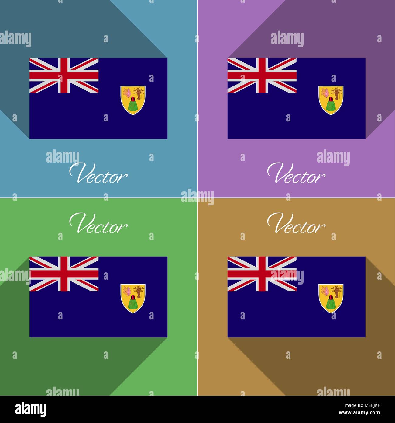 Flags of Turks and Caicos. Set of colors flat design and long shadows ...