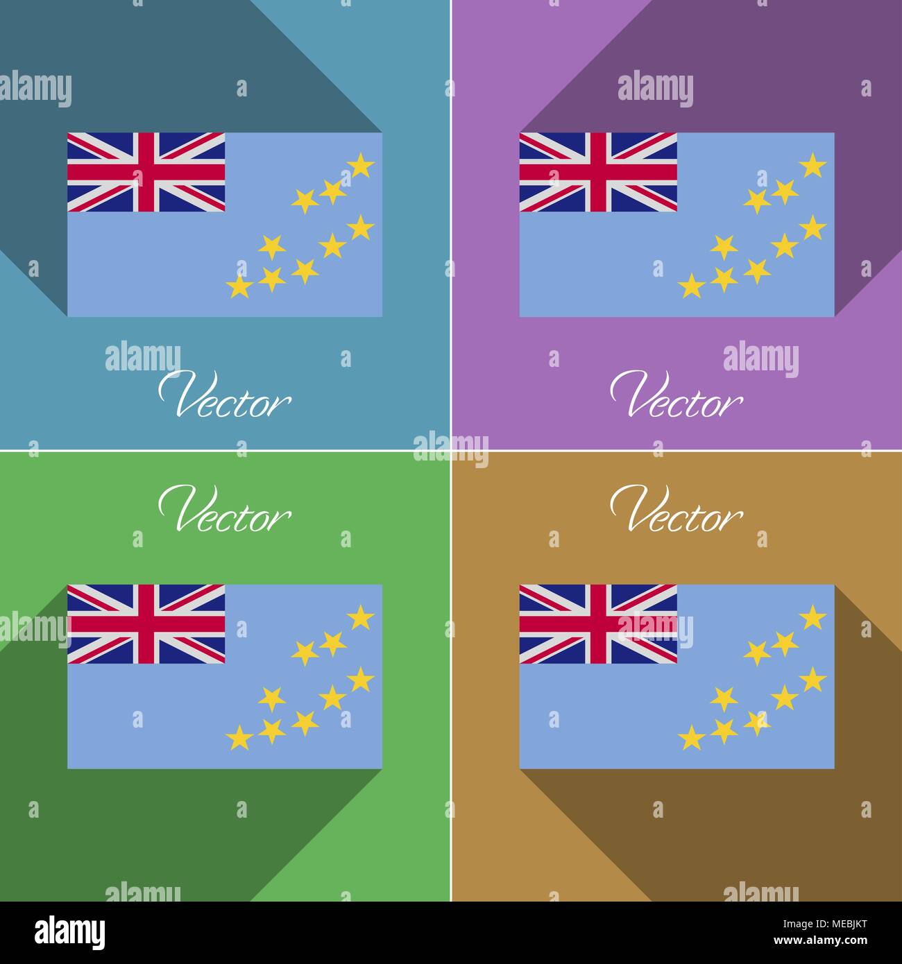 Flags of Tuvalu. Set of colors flat design and long shadows. Vector ...