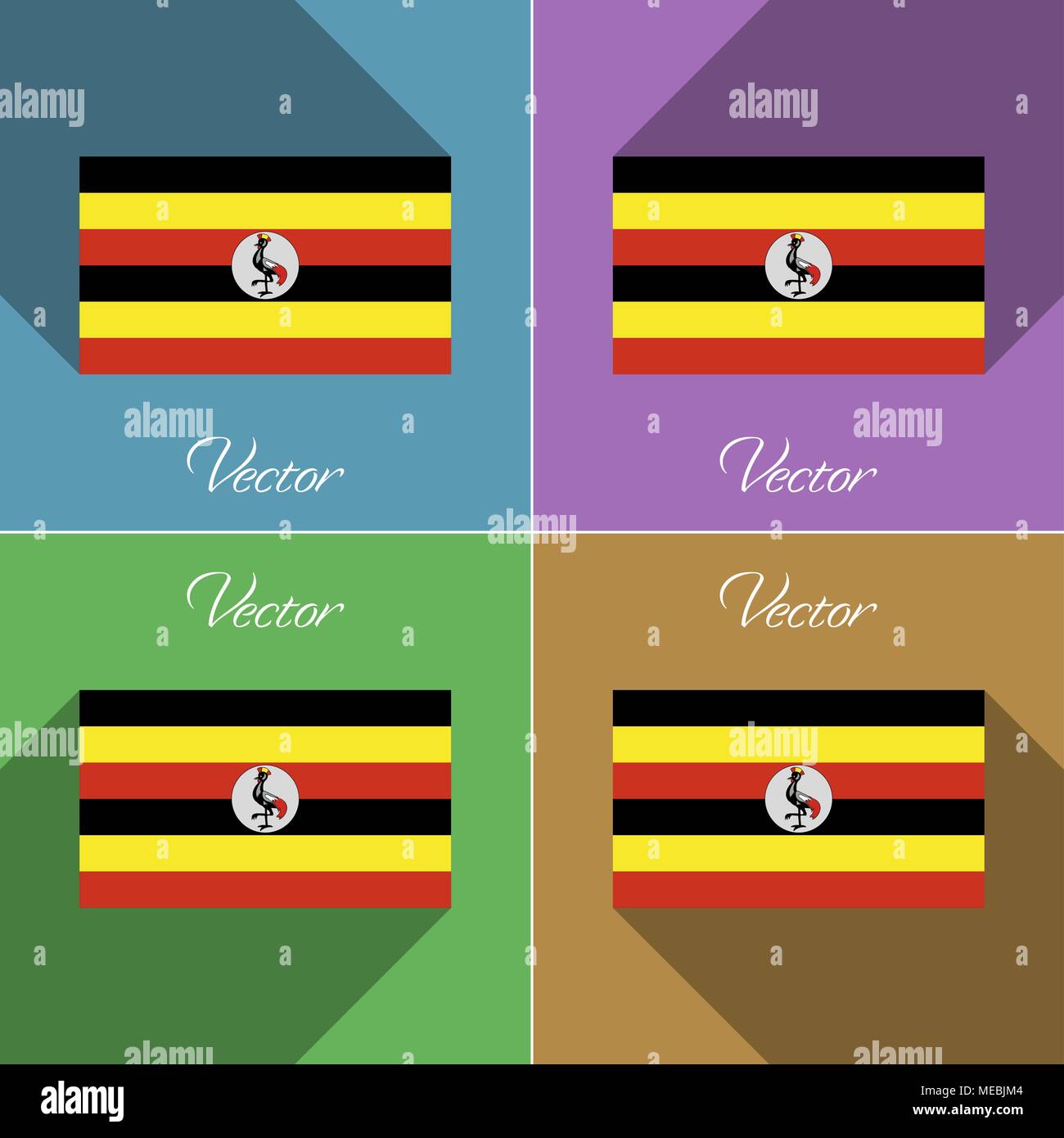 Flags of Uganda. Set of colors flat design and long shadows. Vector ...