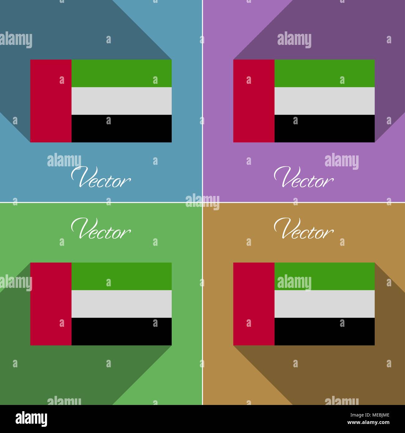 Flags of United Arab Emirates. Set of colors flat design and long ...