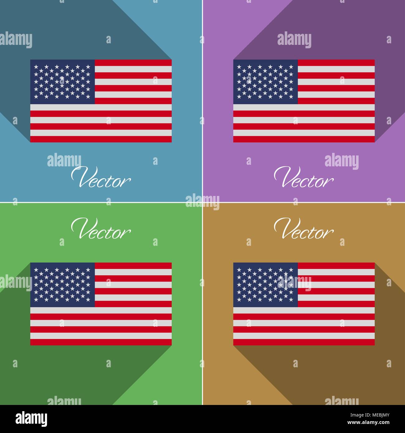 Flags of USA. Set of colors flat design and long shadows. Vector ...