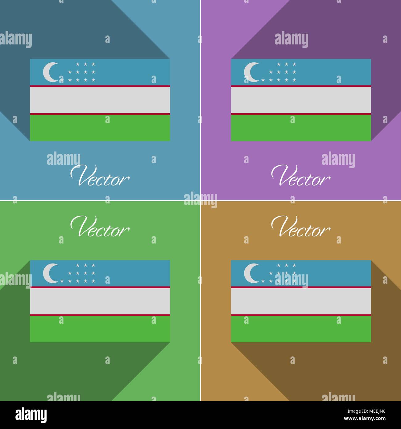 Flags of Uzbekistan. Set of colors flat design and long shadows. Vector ...