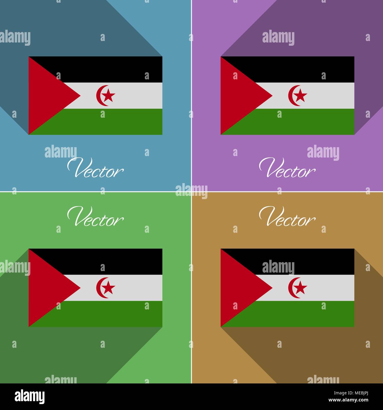 Flags of Western Sahara. Set of colors flat design and long shadows ...