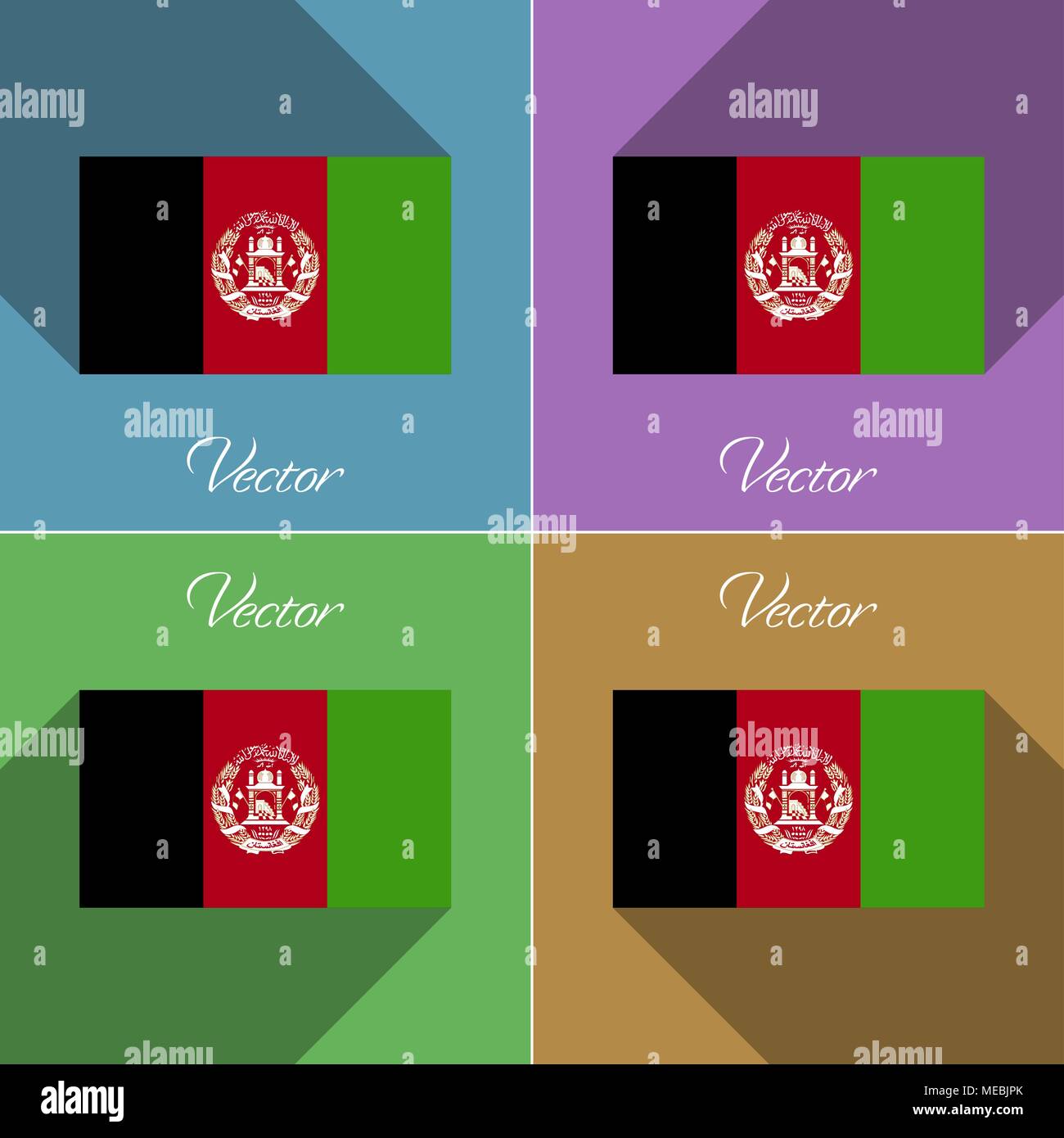 Flags of Afghanistan. Set of colors flat design and long shadows ...