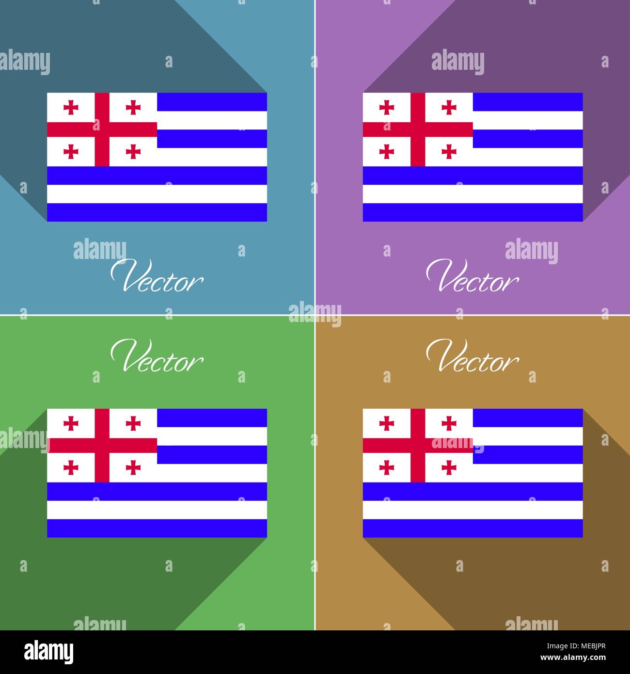 Flags of Ajaria. Set of colors flat design and long shadows. Vector ...