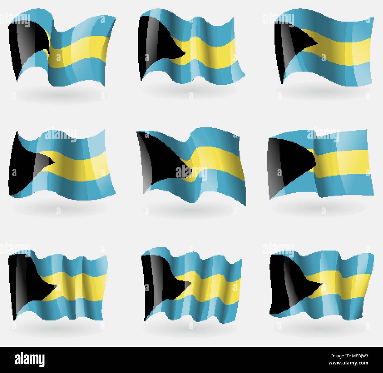Set of Bahamas flags in the air. Vector illustration Stock Vector Image ...