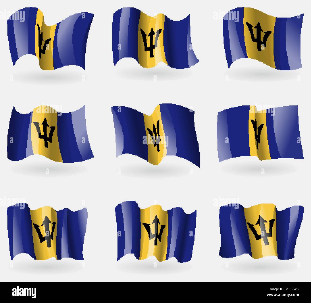 Set of Barbados flags in the air. Vector illustration Stock Vector ...