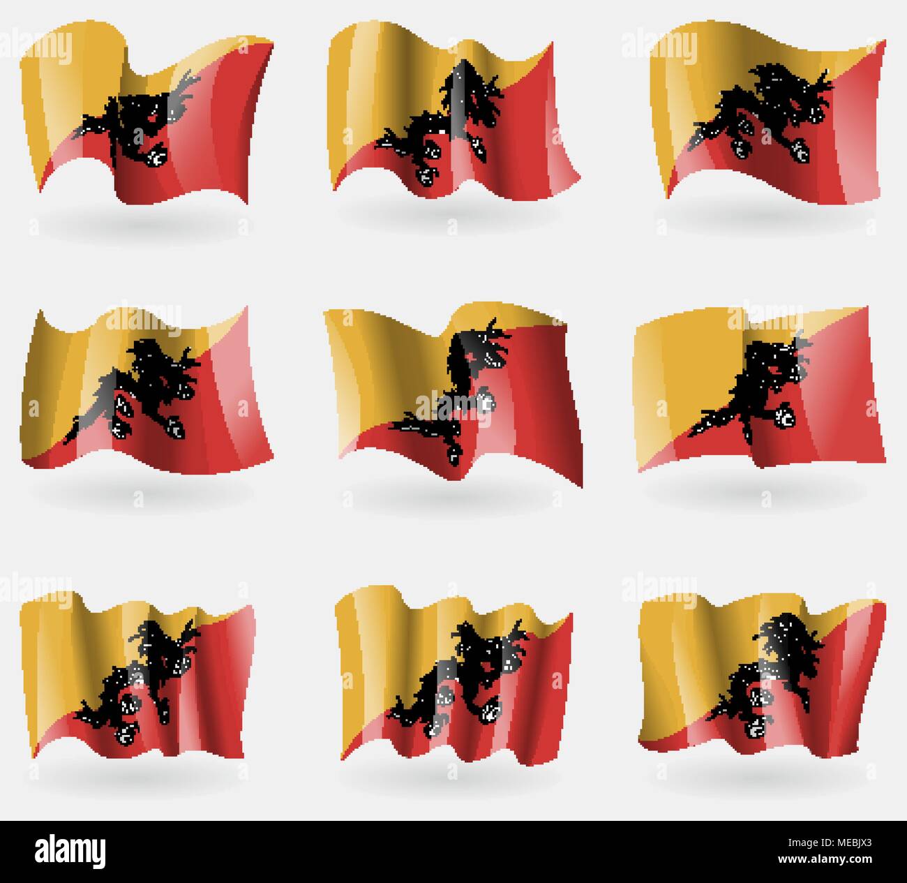 Set of Bhutan flags in the air. Vector illustration Stock Vector Image ...