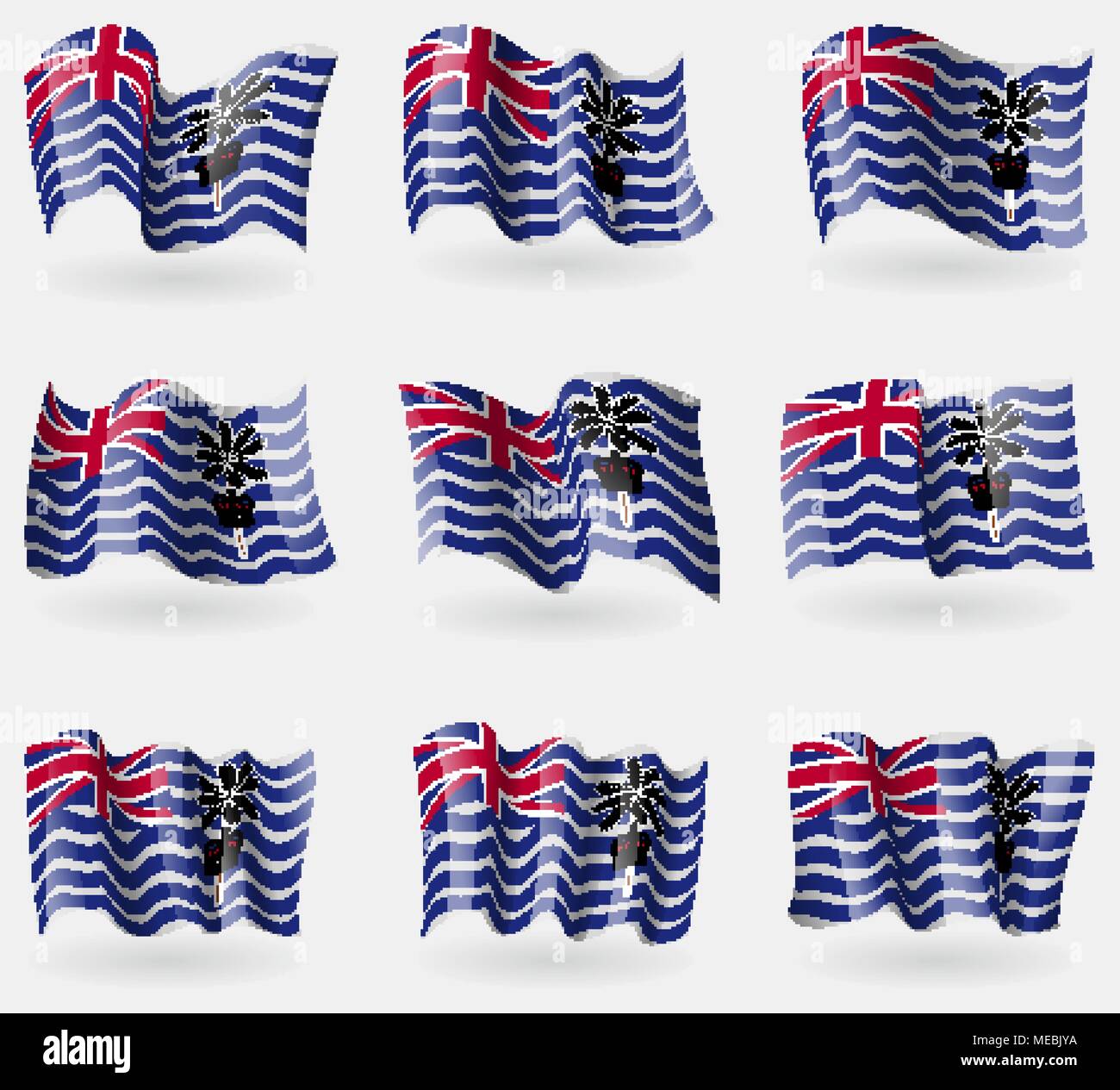 Set of British Indian Ocean Territory flags in the air. Vector ...