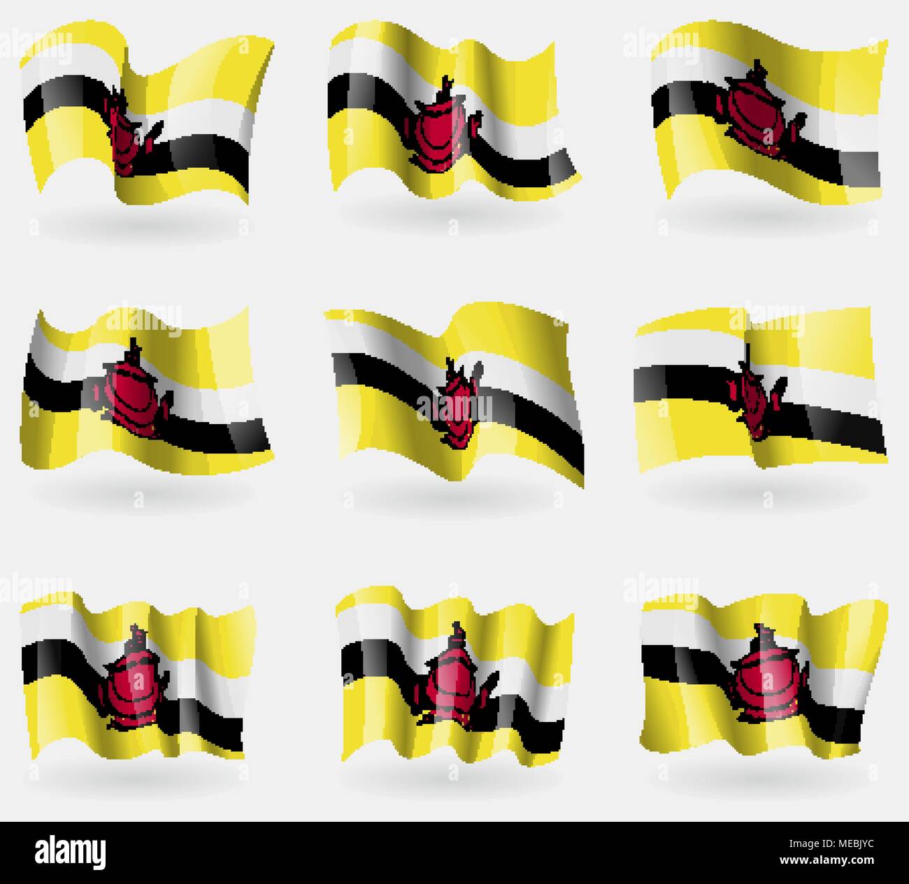 Set of Brunei flags in the air. Vector illustration Stock Vector Image ...