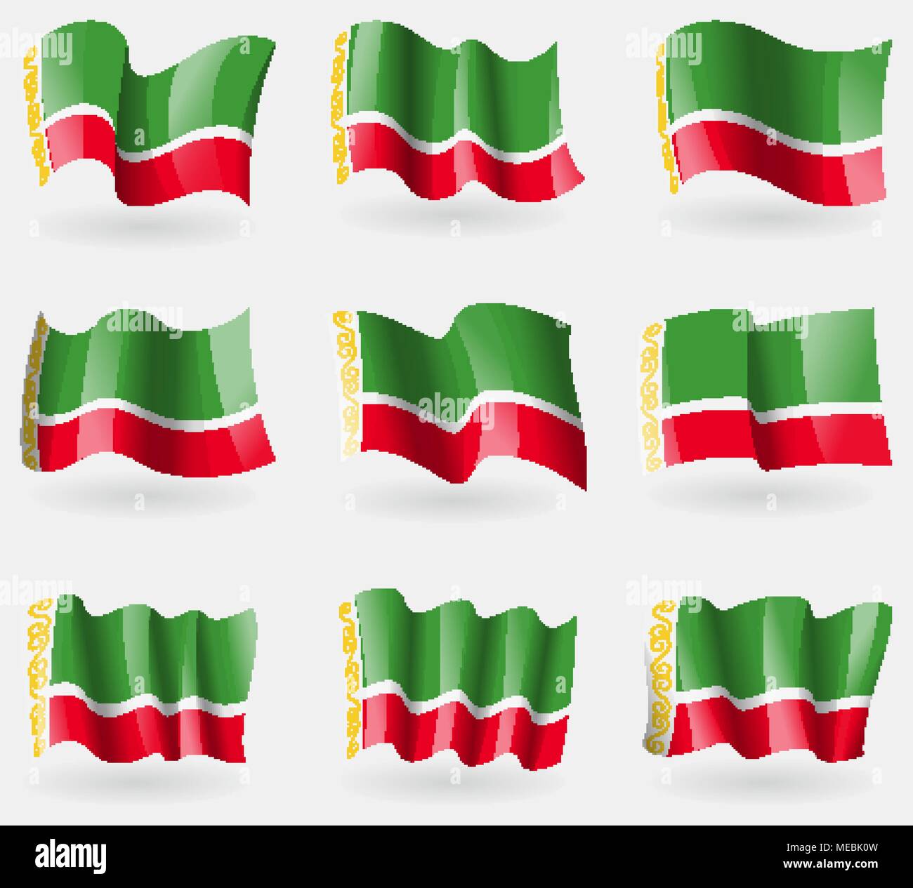 Set of Chechen Republic flags in the air. Vector illustration Stock ...