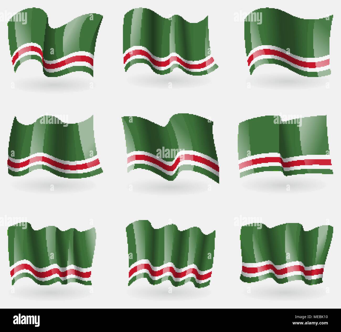 Set of Chechen Republic of Ichkeria flags in the air. Vector ...